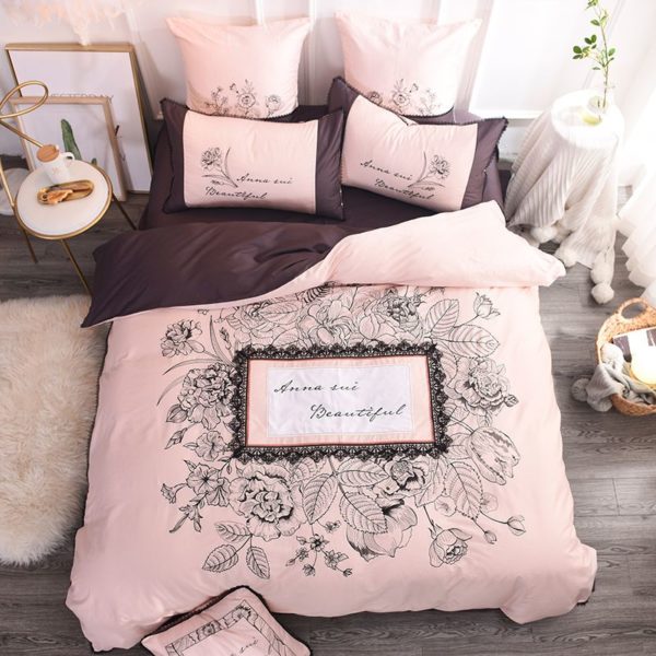 Lovely Rose Color Egyptian Cotton Embroidery Bedding Set