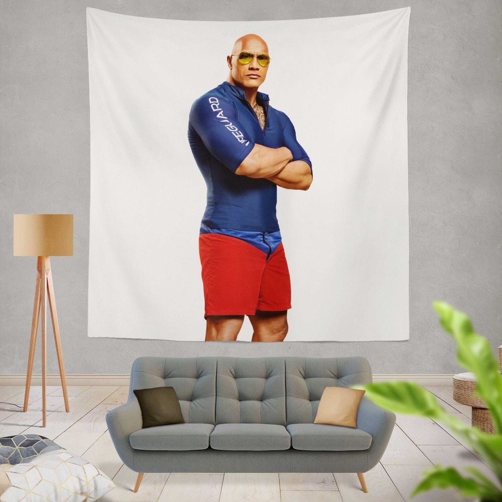 Baywatch Movie Actor Baywatch Dwayne Johnson Man Muscle Window Curtain