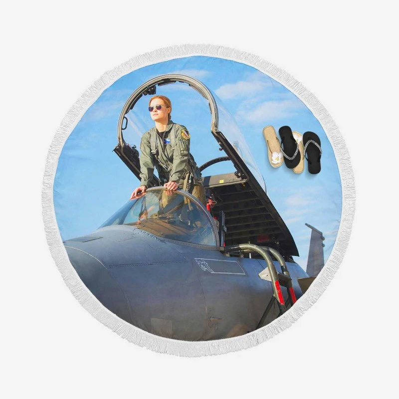 Captain Marvel Movie Brie Larson MCU Round Beach Towel